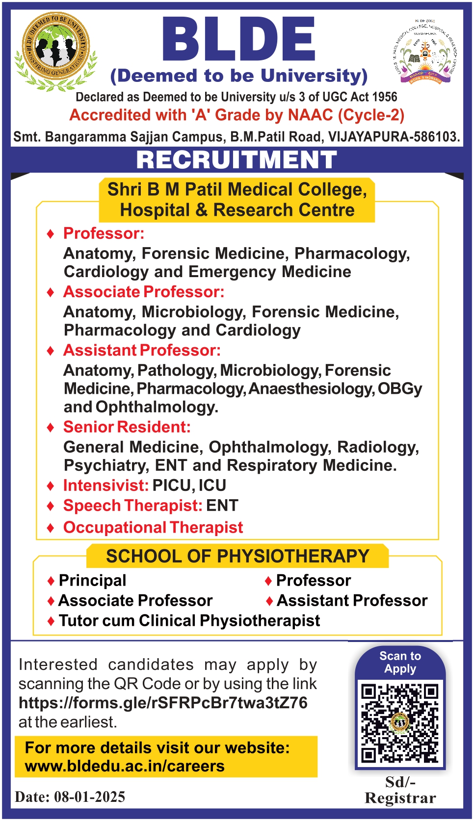 CAREERS – BLDE(Deemed to be University)